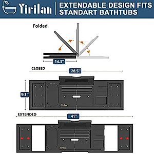 Yirilan Bath Tray, Foldable Bathtub Caddy, Adjustable Premium Bamboo Bathroom Tray for Tub, for Home Spa - Couples Wedding Gifts - Black
