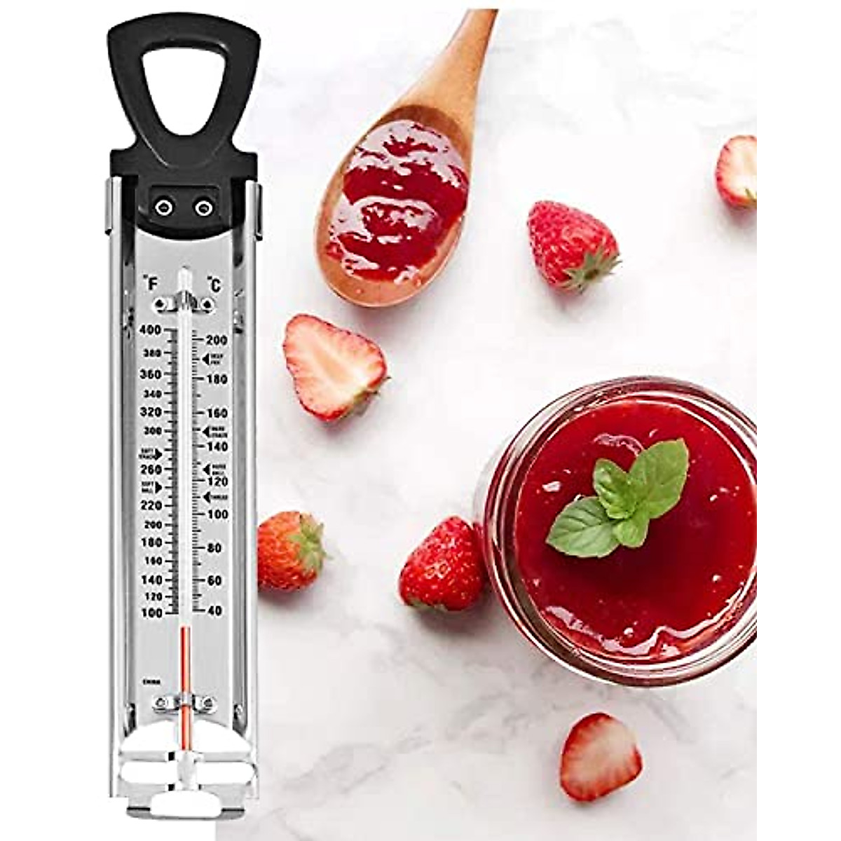 Candy Thermometer with Pot Clip & Hanging Ring Handle Stainless Steel Cooking Thermometer Food Thermometer Deep Fry Thermometer Classic Candy Thermometer