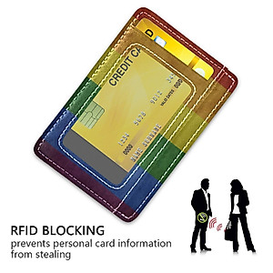 Linomo Thin leather Card Holder and Money Clip Vintage Rainbow Flag LGBT Wallet RFID Blocking for Men & Women