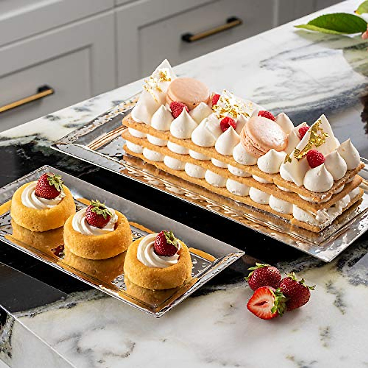 Colleta Home Silver Hammered Trays - Silver Serving Trays and Platters - Appetizer Tray - Chrome Platters (2 Pack Rectangle Platters)