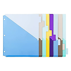 Amazon Basics 8-Tab Plastic Binder Dividers, Rewritable Tabs, with one pocket 3 sets