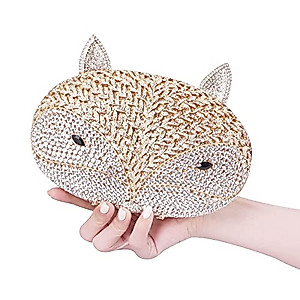 Evevictor Clutch Purse, Evening Handbag, Rhinestone Money Bag for Prom Party Wedding Date (Gold-fox)