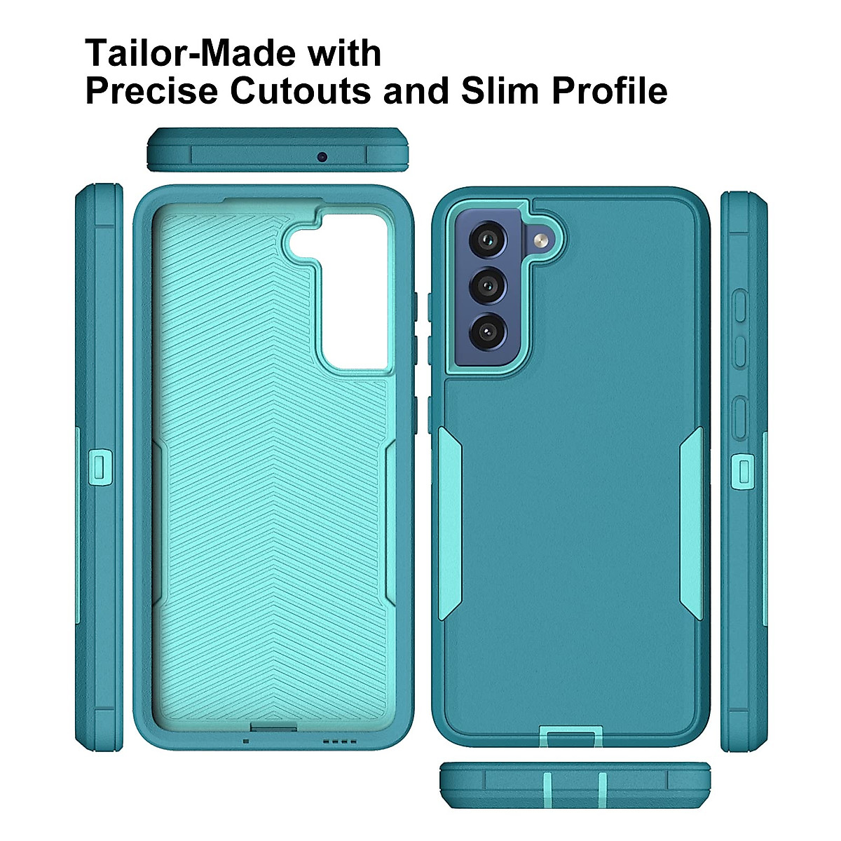 Dahkoiz for Samsung Galaxy S21 FE 5G Case, and Glass Screen Protector, Dust Proof Port Cover, Full Body Protection Durable Rubber Cover Phone Case, Teal