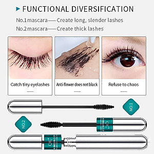 2 in 1 Vibely Mascara 5x Longer Voluminous Eyelashes, Natural Waterproof No Clumping, 3 Set with 4D Silk Fiber Mascara & Eyeliner & Eyebrow Pencil, Long Lasting Makeup Salon Kit (4# Black)