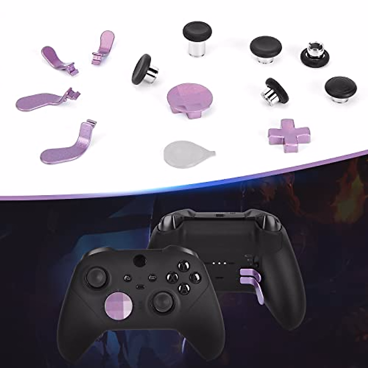 18 in 1 Metal Thumbsticks Replacement for Xbox One Elite Series 2, Elite Series 2 Accessories, 4 Paddles, 2 D-Pads, 6 Joysticks for Xbox One Elite Replacement Parts, with 2 Precision Rings