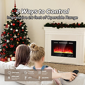 FOGATTI Electric Fireplace 30 Inch Wall Mounted and Recessed, RV Electric Fireplace, Remote Control with Timer, Fireplace Heater, Realistic 7 Color Flame, Crystals & Driftwood Options
