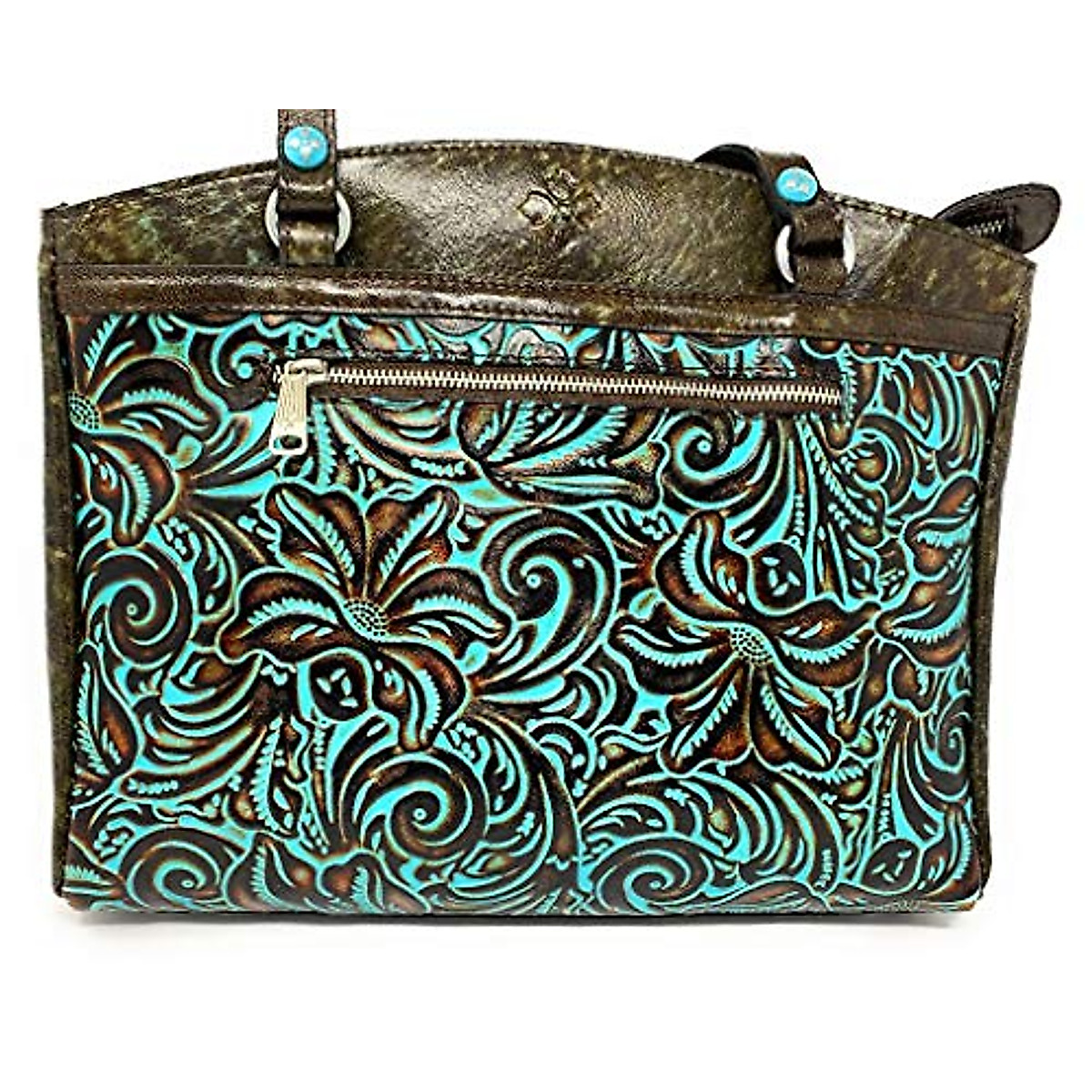 PATRICIA NASH WOMEN'S TOOLED TURQUOISE COLLECTION POPPY LEATHER TOTE HANDBAG PURSE