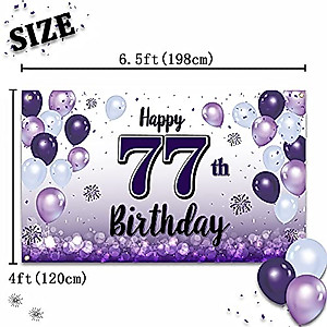 LASKYER Happy 77th Birthday Purple Large Banner - Cheers to 77 Years Old Birthday Home Wall Photoprop Backdrop,77th Birthday Party Decorations.