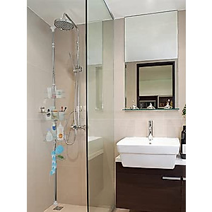 shower caddy corner organizer for bathroom,caddy shelves cirner storage bathtub shampoo holder rack with rustproof stainless tension pole 4-tier adjustable stand on floor 100-130 inches height