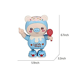 Dancing Piggy Robot Toys for Kids Funny Dancing Automaton Toy with Led Lights and Music, Interactive Electronic Kids Piglet Robot Toy, for Boys and Girls (Blue)