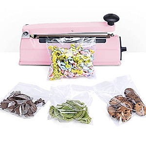 METRONIC Impulse Sealer 8 inch, Manual Heat Sealer Machine for Plastic Bags, Shrink Wrap Bag Sealers Heavy Duty Sealing Machine with Repair Kit ( Pink)