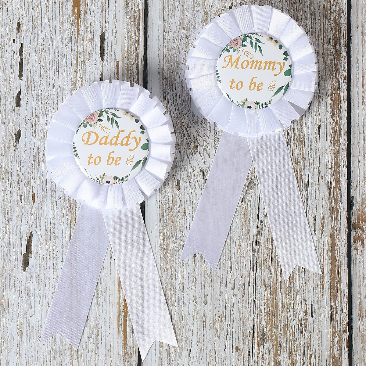 HAPPYLAND Baby Shower Decorations Mom to be Neutral Sage Green Set Mommy to be Daddy to be Tinplate Badge Pin Shower Gender Neutral Baby Shower Flower for Gender Reveal