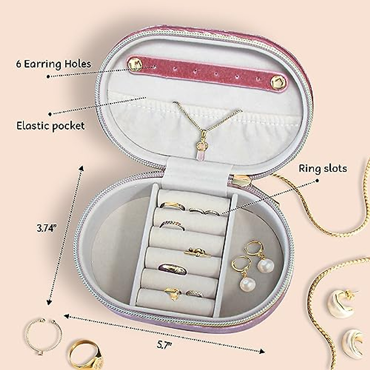 Initial S Oval Velvet Travel Jewelry Box for Girls, Jewelry Holder Organizer - Birthday Gifts for Women, Women Gifts for Christmas - Gifts for Her Friends Female Mom Sister Coworker Bridemaids Wife