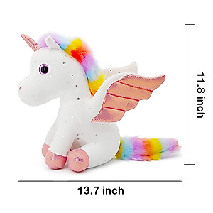 Locmetur Unicorn Stuffed Animal 12 inch Cuddly Plush Toys Girls Gifts with Rainbow Fur Shinning Wings Adorable Toddler Room Decor Gift for Birthday Valentines or Graduation