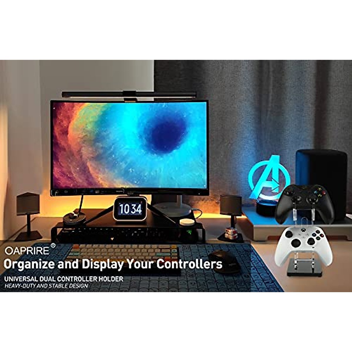 OAPRIRE Universal Dual Controller Holder for PS4 PS5 Xbox ONE Switch, Controller Stand Gaming Accessories, Build Your Game Fortresses (Crystal Black)