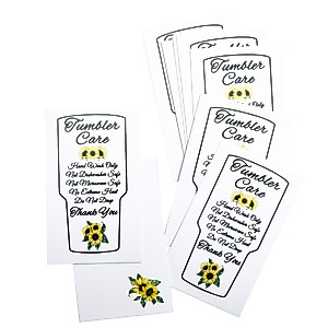 50 Tumbler Care Cards, Tumbler Care Instructions, Tumbler Care and Cleaning Cards, Cup Care Instructions Sun Flower