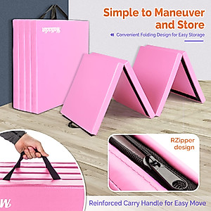 Matladin 8' Folding Gymnastics Gym Exercise Aerobics Mat, 8ft x 2ft x 2in PU Leather Tumbling Mats for Stretching Yoga Cheerleading Martial Arts (Pink)