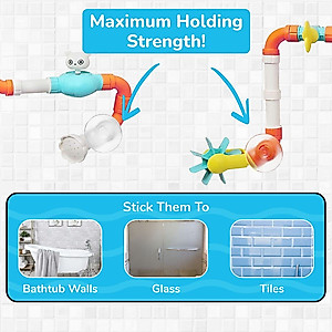 DIY Bath Toys for Toddlers Ages 1-3 and Kids 4-8, STEM Water Toys with Extra Features, 60-Piece Colorful Pipe Bathtub Set with Swiveling Valves, Top Right Toys