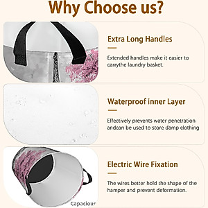 Eiffel Tower Pink Flowers Trees Laundry Basket,Waterproof Laundry Hamper,Collapsible Organizer Basket for Storage Bin Toy Bins, Dirty Clothes Laundry Basket for Living Room/Bathroom/Bedroom