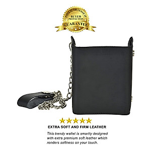 Leatherboss Genuine Leather Trifold Skull Biker Chain Wallet Credit Card Cash with ID Holder, Black