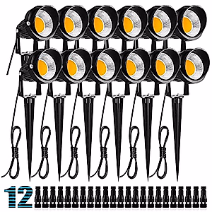 ZUCKEO 10W Landscape Lighting Low Voltage LED Landscape Lights, IP66 Waterproof Landscape Spotlights Yard Lawn Garden Outdoor Lights 12V 24V 1000LM Warm White (12Pack with Connectors)