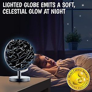 USA Toyz Illuminated Globe for Kids Learning- 3-in-1 STEM Globes of the World with Stand, Constellation Map, Built-in LED Night Light Desk Globe Lamp, Non-Tip Metal Base, 9.75” Tall, 7 Inch Diameter