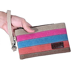 Lecxci Canvas Wristlets Bag Clutch Purses Wallet Slim Credit Card Holder Clutch with Removable Strap Cell Phone Wallet (Color-strap)
