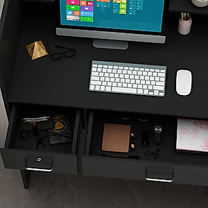 DiDuGo Reception Desk Counter Desk for Checkout & Retail, Front Counter Table with Large Storage, Silver Tapes, for Office Boutique Spa Black (47.3”W x 18.3”D x 43.3”H)