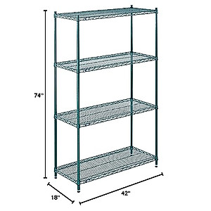Nexel Poly-Green Adjustable Wire Shelving Unit, 4 Tier, Heavy Duty Commerical Storage Organizer Wire Rack, 18" x 42" x 74", Green