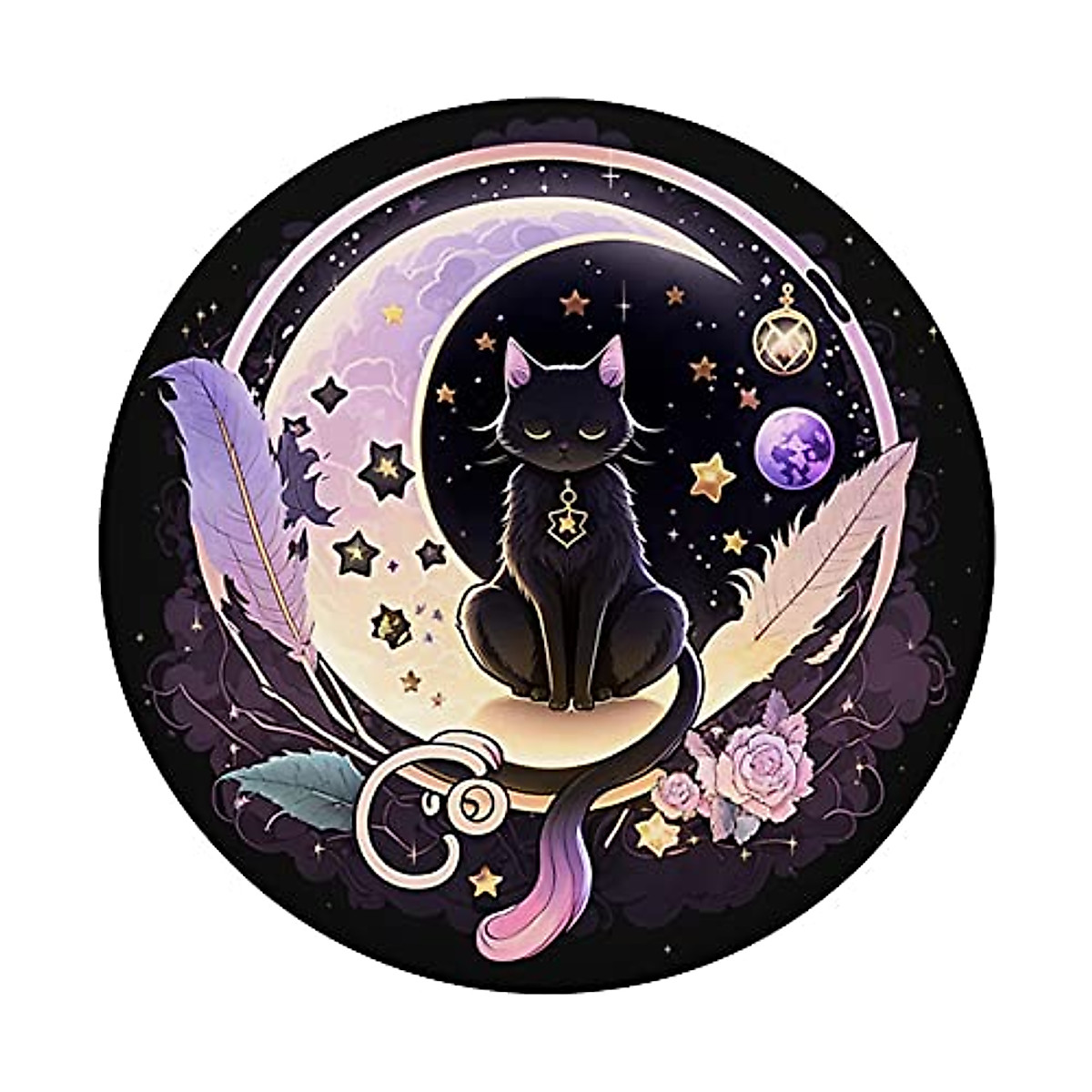 Moon Phases Crystal Witchy Cute Black Cat Kawaii Pastel Goth PopSockets Swappable PopGrip