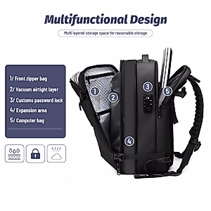 XINGSE Vacuum Seal Backpack Travel,Expandable Vacpack Backpack with Compression Bag,Air back Backpack with Air Pump,Carry on Airplane-Airbag Backpacks with Lock(Black)