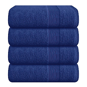 Belizzi Home 4 Pack Bath Towel Set 27x54, 100% Ring Spun Cotton, Ultra Soft Highly Absorbent Machine Washable Hotel Spa Quality Bath Towels for Bathroom, 4 Bath Towels - Navy Blue