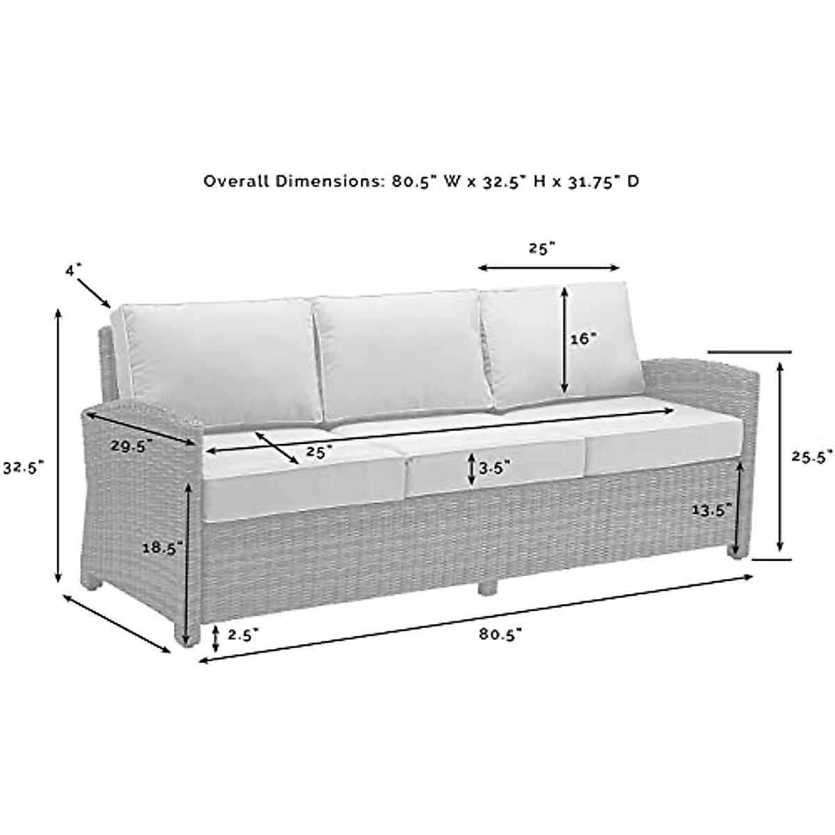 Crosley Furniture Bradenton Outdoor Wicker Patio Sofa with Cushions - Sand