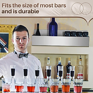 Tanlade 2 Pieces 32 Inch Single Speed Rail Stainless Steel Liquor Bottle Holder Wall Mounted Spray Bottle Rack Drink Rail Shelf for Bars, Silver