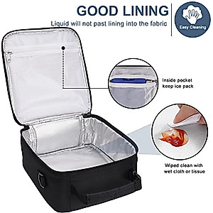 EurCross Insulated Rectangle Lunch Box with Carrying Strap, Portable Flat Mens Lunchbox for Work, 32% Larger than other Slim Small Lunch Bag, Reusable Mini Cooler Bag for Women Adult, Black