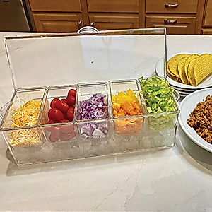 Evelots Ice Chilled Condiment Tray-5 Removable Compartments-Lid-2 Cup Containers