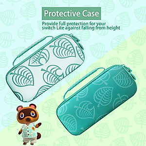 TIKOdirect Carrying Case for Switch lite, Shockproof Portable Travel Bag with Glitter Galaxy case, Screen Protectors and Cute Leaf Thumb Grips Caps, Animal Crossing Green