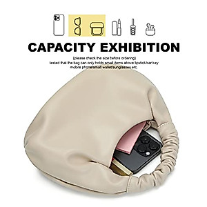 Pettata Chic Top Handle Bag for Women Small Ruched Hobo Handbag Beige Soft Faux Leather Tote Bags Purse