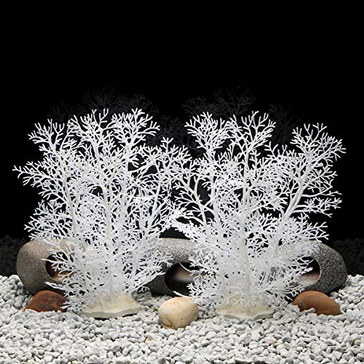 JIH Aquarium Decor Plastic Plant Small,Fish Tank Decoration Ornament Artificial Plants 8 inch (White 2 Pcs)