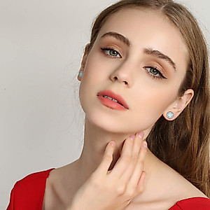 White Gold Plated Opal Stud Earrings for Women and Girl,Cubic Zirconia Halo Opal Jewelry for Women(Sparkly Round -Shape)