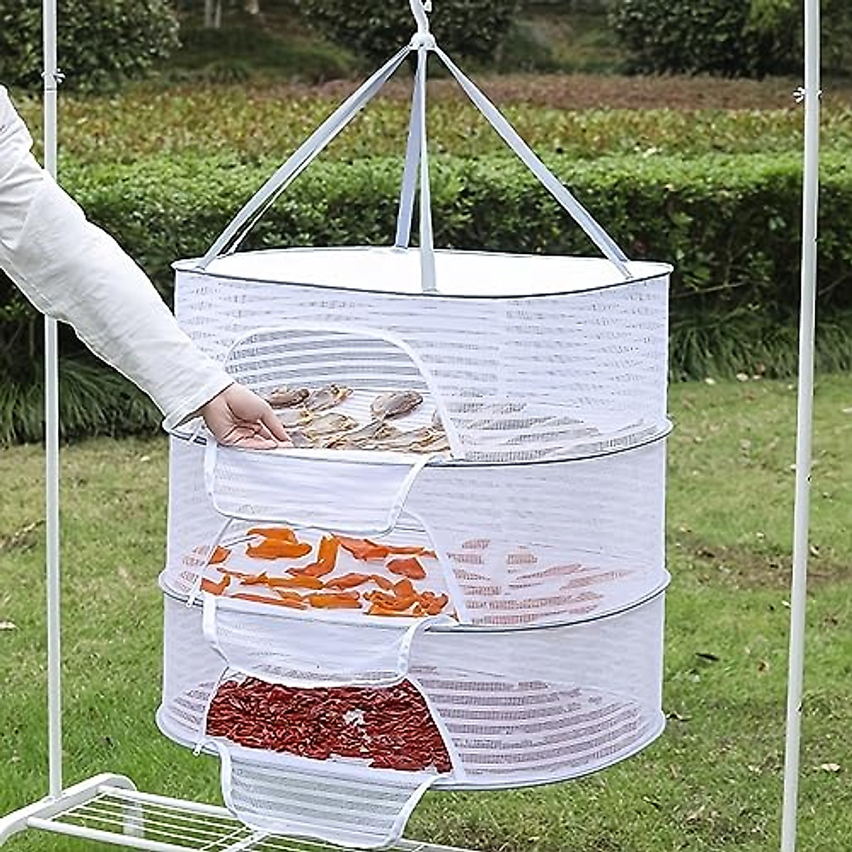 LokweeTal Herb Drying Rack Net 3 Layers Collapsible Mesh Hanging Clothes Drying Racks Windproof Hook 37x23.62x15.75 in Breathable Drying Rack