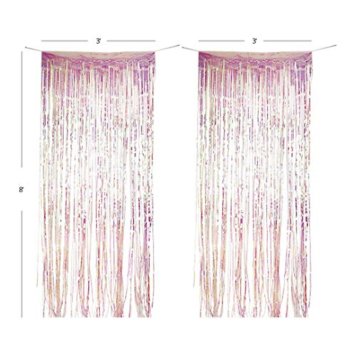 Andaz Press Iridescent Holographic Foil Fringe Party Door Curtain Backdrop, 2-Pack, 6-Feet Total Width x 8-Feet Height, Shiny Metallic Iridescent Themed Decorations, Birthday, Baby Shower, Bachelorett