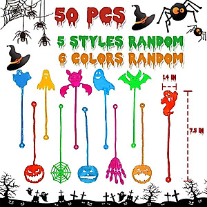 50Pcs Halloween Stretchy Sticky Hands,Party Favors for Kids,Skull Skeleton Bat Ghost Pumpkin Styles Sticky Toys For Goodie Bags,Halloween Exchange Gifts,Treasure Box Fillers and Classroom Prizes