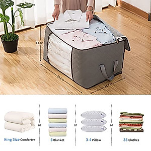 WISTOLL Large Storage Bag, Collapsible Storage Bag for organizing Bedroom Storage containers, Thick Fabric with Reinforced Handles for Quilts, Blankets, Bedding, Clothing,6P