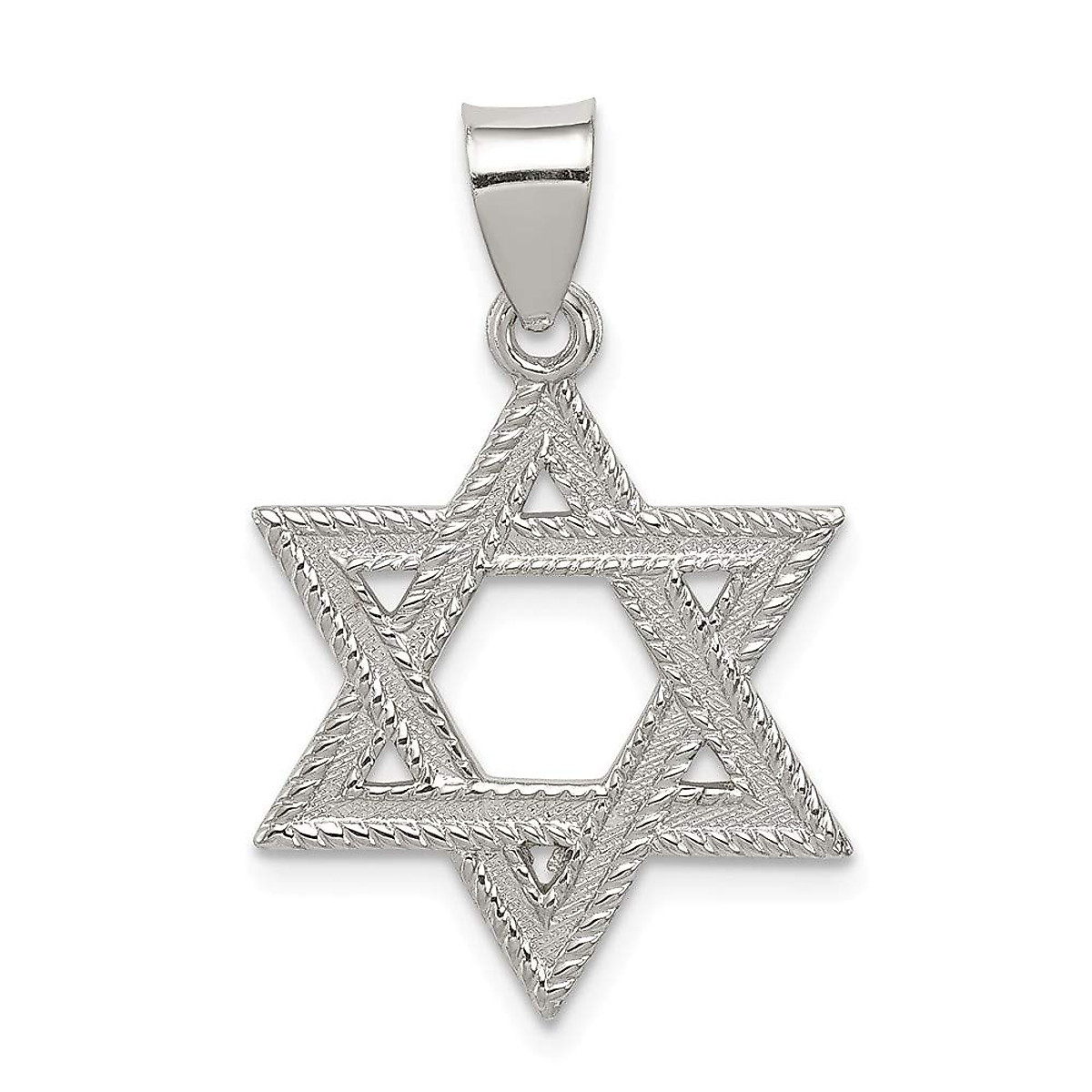 Solid 925 Sterling Silver Star of David Lucky Jewish Charm Brushed Matte Finish Pendant - 23mm x 18mm