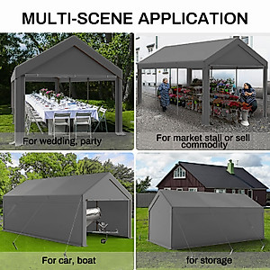 Outdoor Carport 10x20ft Heavy Duty Car Tent, Portable Garage Canopy Storage Shed, Car Shelter with Detachable Side Walls&Doors, All-Season Tarp for Car and Boat D Grey