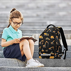 UWSG Excavator Watercolor Yellow Truck School Backpack for Girls Boys，Bookbag Daypack Rucksack with Padded Straps, Fits 6 to 12 years old