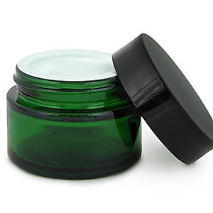 Vivaplex, 12, Green, 1 oz, Round Glass Jars, with Inner Liners and black Lids