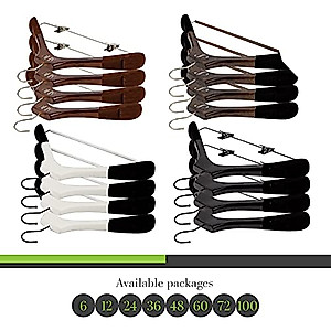 Premier Lux Wood Hangers with Rollbar- Heavy Duty Pants Hangers, Skirt Hangers, Coat Hangers- Clothes Hangers - Non Slip, Slim and Space Saving Hanger (Mahogany Matte with Black Velvet, 6)
