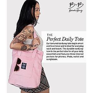 Brook + Bay Corduroy Tote Bag for Women - Boho Bag - Plain Tote Bag with Pockets - Cute Tote Bags Aesthetic - Shoulder Bag